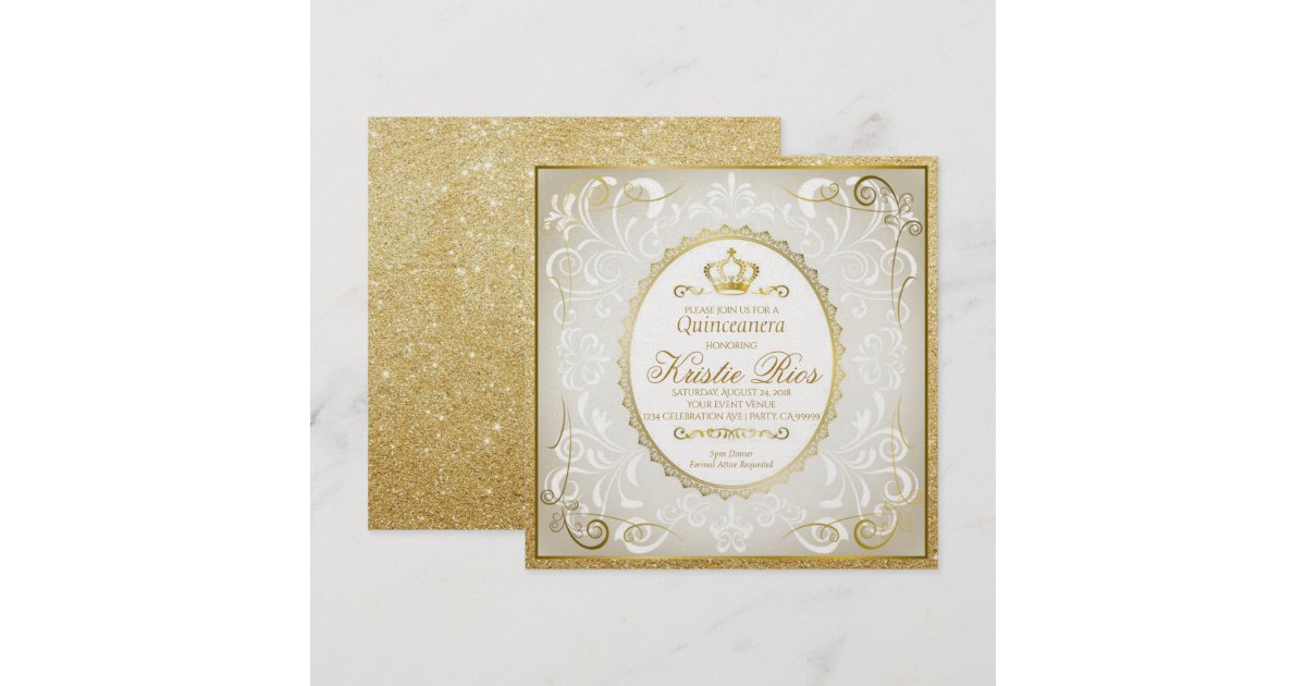 Gold Crown, Elegant, Quinceanera Invitation | Zazzle