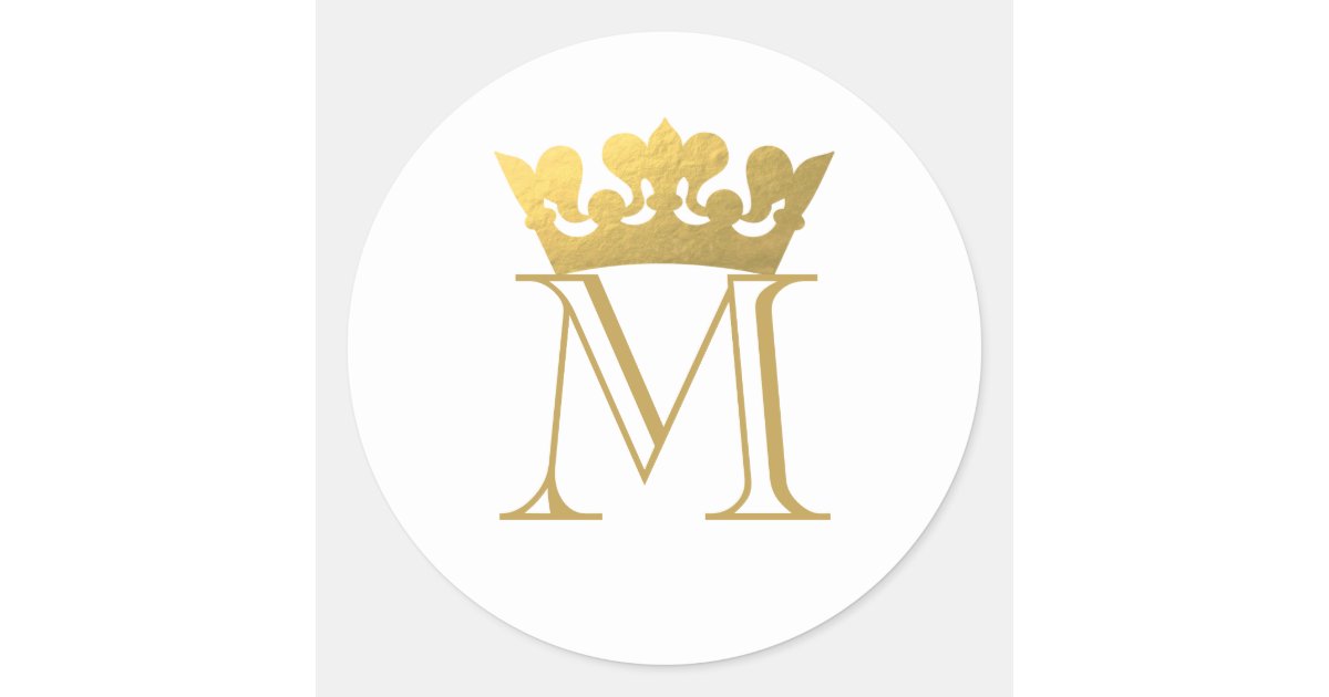 Gold Crown Monogram Classic Round Sticker | Zazzle