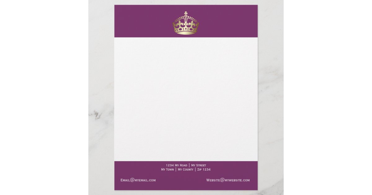 Gold Crown On Purple Background Letterhead | Zazzle