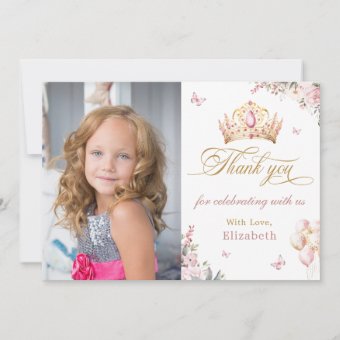 Gold Crown Princess Girl Birthday Thank You Card | Zazzle