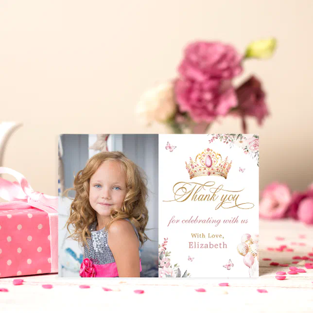 Gold Crown Princess Girl Birthday Thank You Card | Zazzle