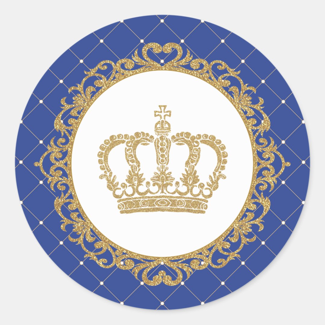 Gold Crown Royal Blue Baby Prince 1st Birthday Classic Round Sticker ...