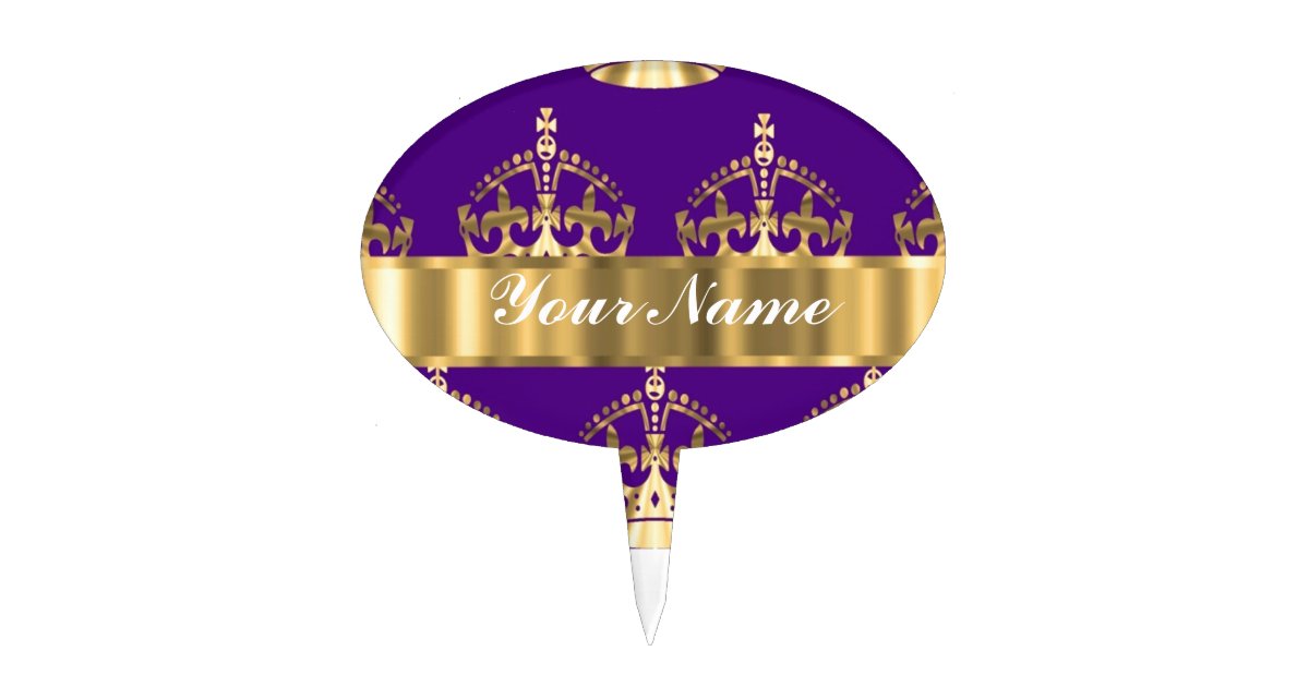 Gold crowns on purple cake topper | Zazzle