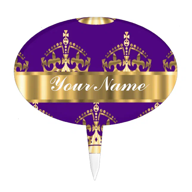 Gold crowns on purple cake topper | Zazzle