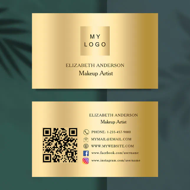 Gold custom logo Qr code social media premium Business Card | Zazzle