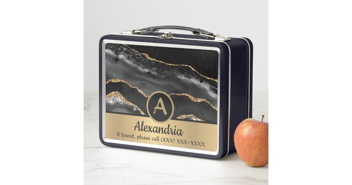 Gold Custom Monogram Name Luxury Chic Metal Lunch Box | Zazzle