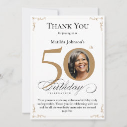 Gold Custom Photo 50th Birthday Thank You Card | Zazzle