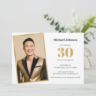 Gold Custom Photo Modern Simple 30th Birthday Invitation | Zazzle