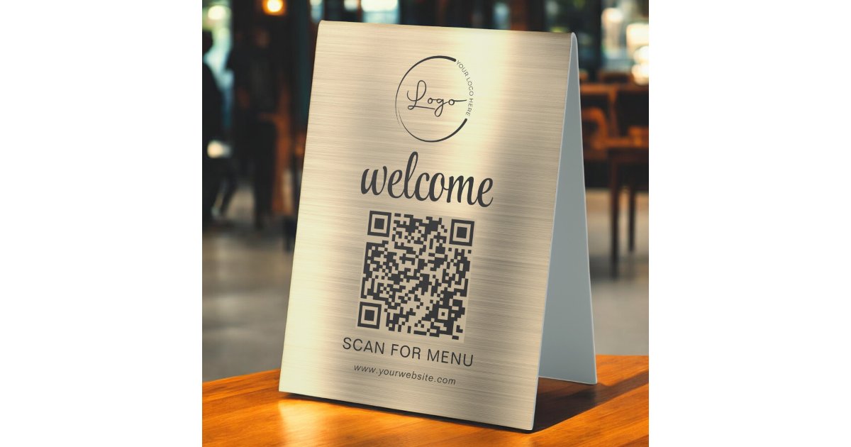Gold Custom QR Code Menu Text Modern Business Table Tent | Zazzle