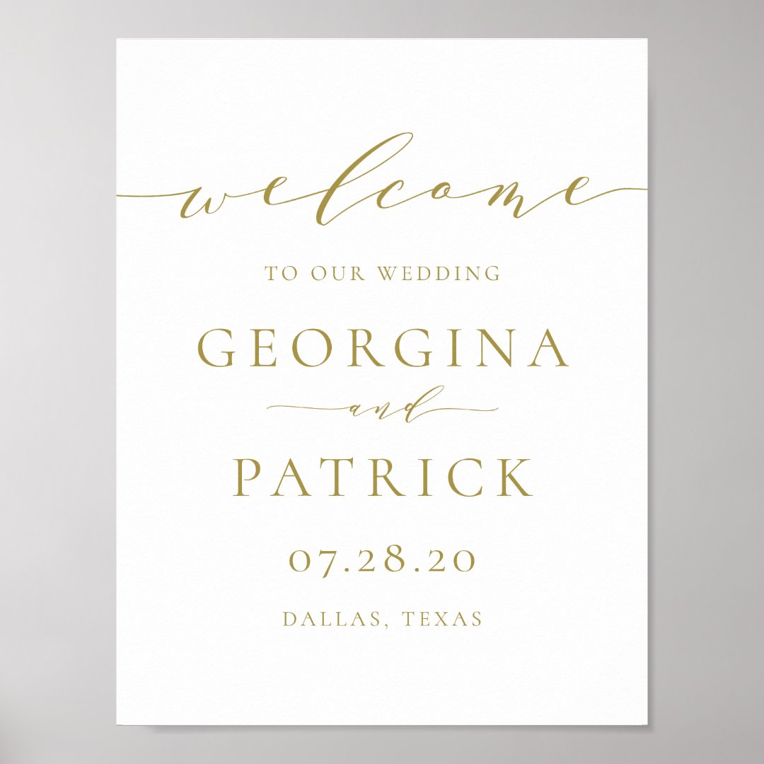 Gold Dainty Script Wedding Welcome Sign | Zazzle