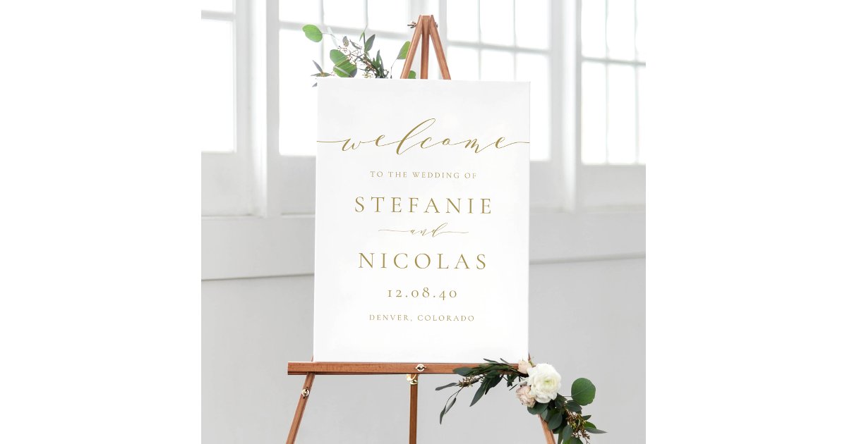 Gold Dainty Script Wedding Welcome Sign | Zazzle