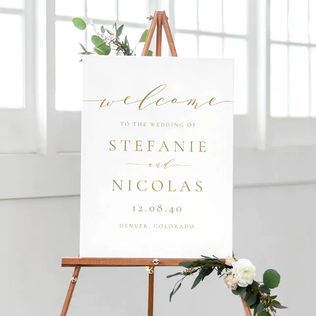 Gold Dainty Script Wedding Welcome Sign | Zazzle