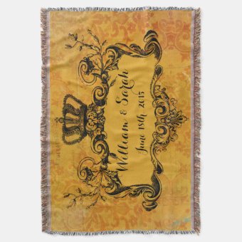 Gold Damask Custom Wedding Royal Crown Throw Throw Blanket | Zazzle