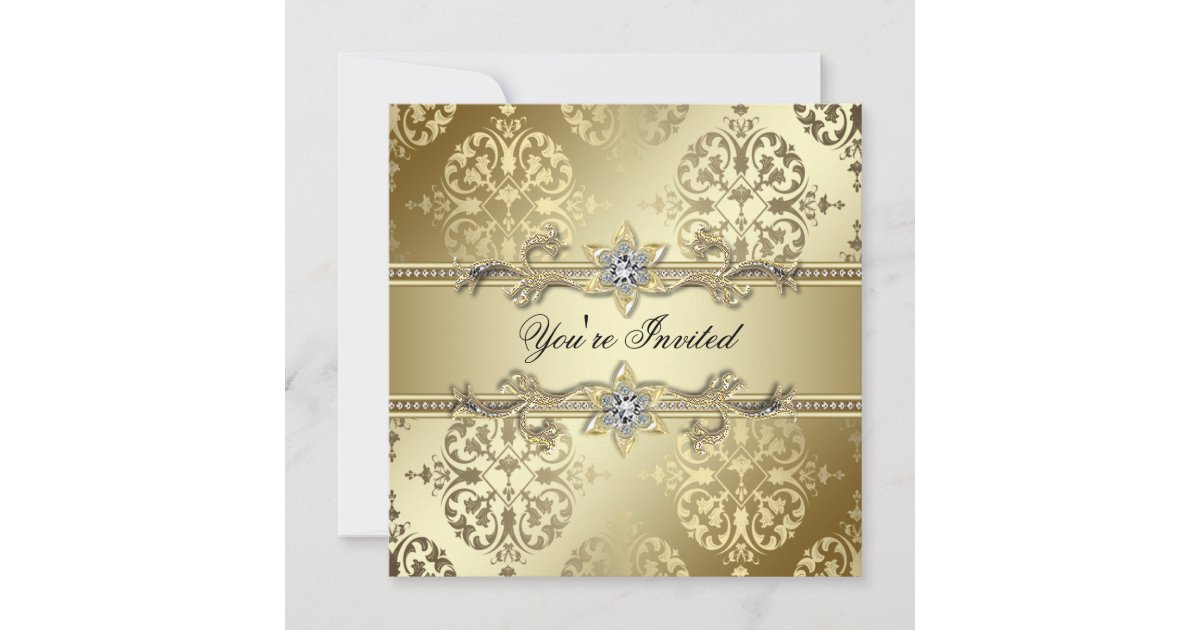 Gold Damask Gold Party Invitation | Zazzle