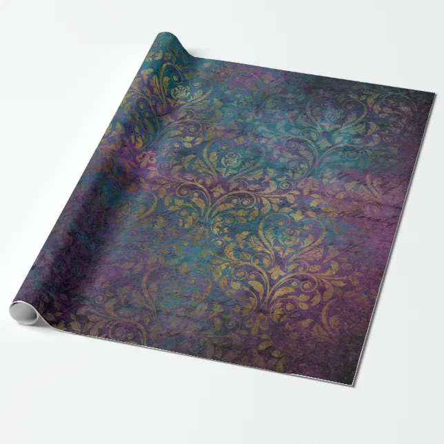Gold Damask Purple Pink Teal Wrapping Paper | Zazzle