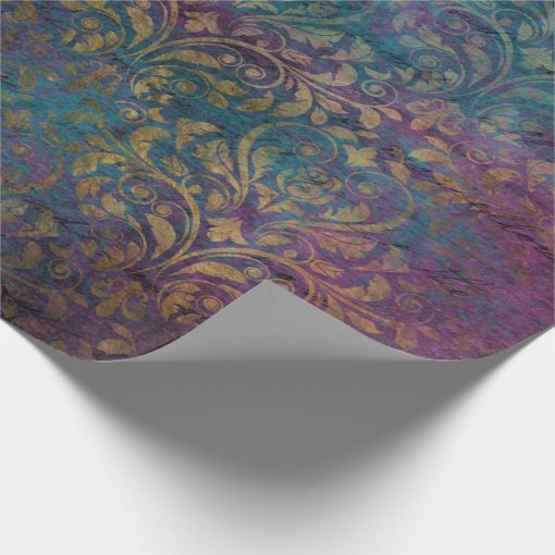 Gold Damask Purple Pink Teal Wrapping Paper | Zazzle