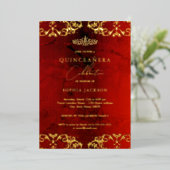 Gold Damask Ruby Red Quinceanera 15th Foil Invitation | Zazzle