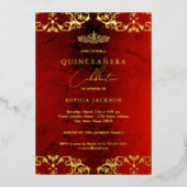 Gold Damask Ruby Red Quinceanera 15th Foil Invitation | Zazzle