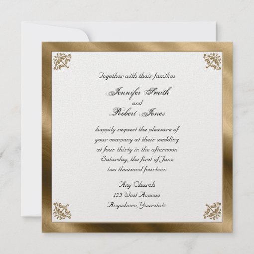 Gold Damask Silk Posh Wedding Invitation | Zazzle