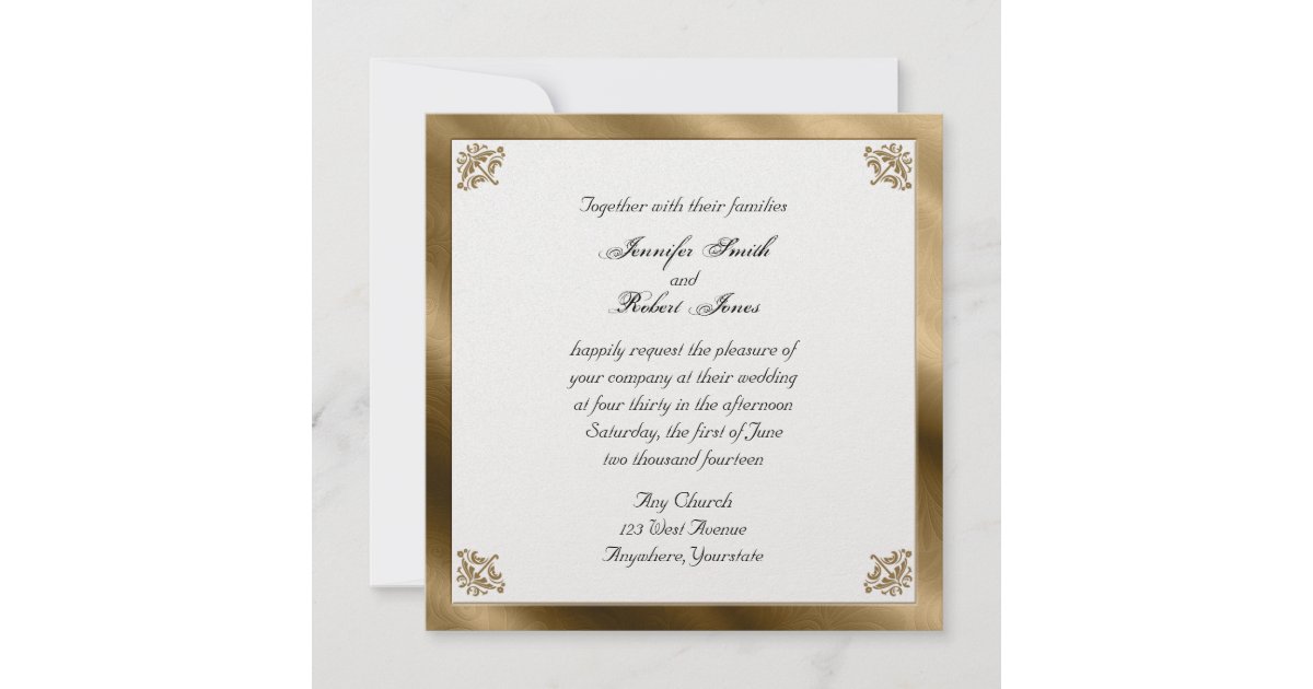 Gold Damask Silk Posh Wedding Invitation | Zazzle