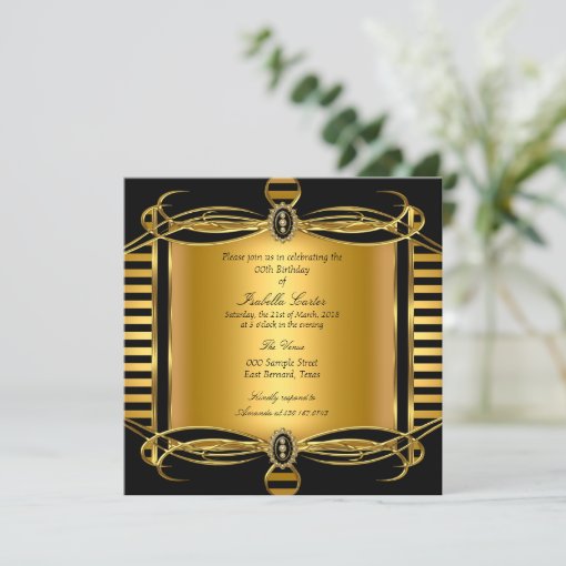 Gold Deco Black Stripe Pearl Birthday Party Invitation Zazzle