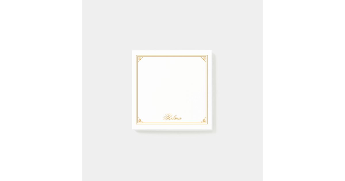 Gold Decorative Border Script Post it Notes | Zazzle