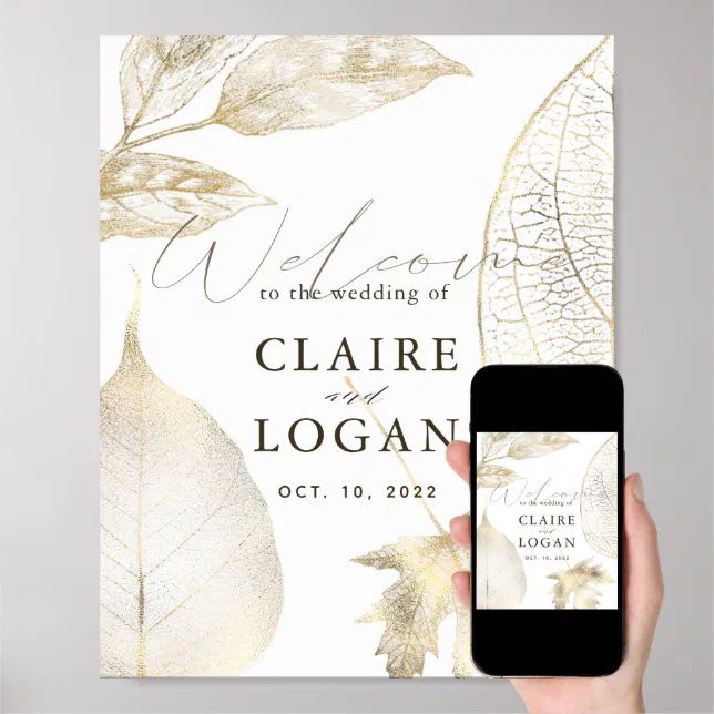 Gold Delicate Leaves Wedding Welcome Poster | Zazzle