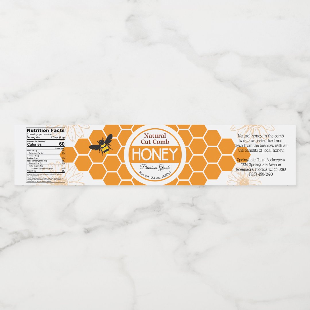 Gold Diamond Cut-Comb Honey Container Labels | Zazzle