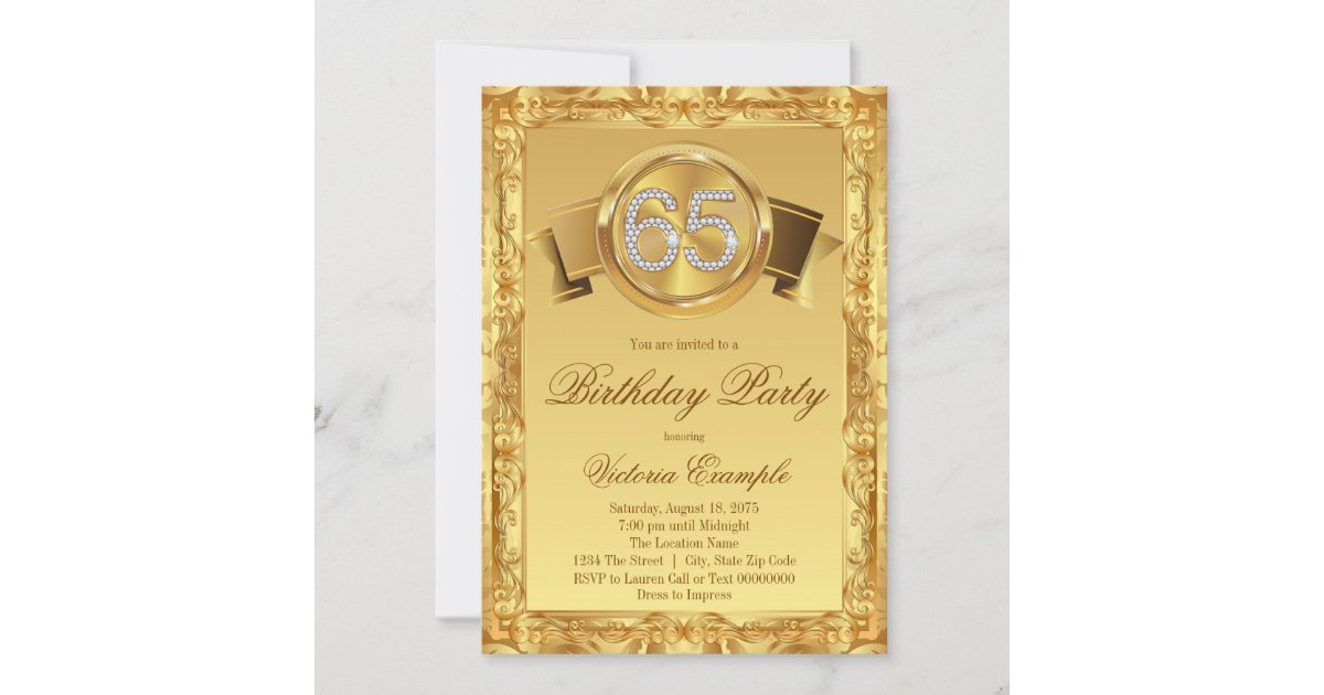 Gold Diamond Swirl Fancy 65th Birthday Invitation | Zazzle