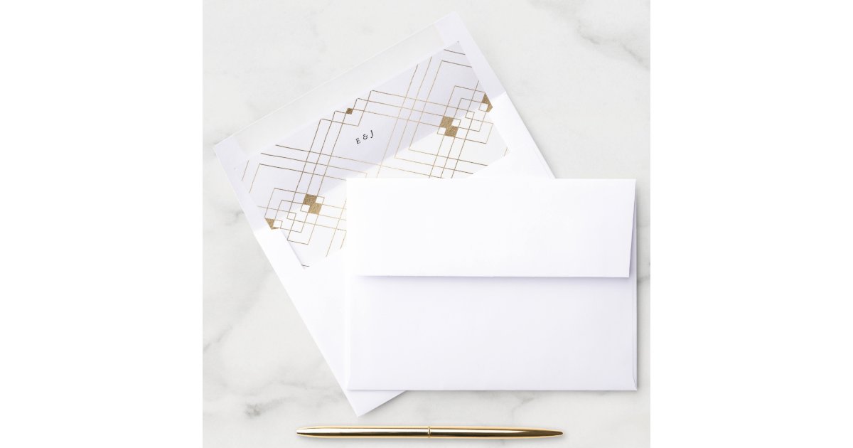 Gold Diamond White Geometric Deco Gatsby Wedding Envelope Liner | Zazzle
