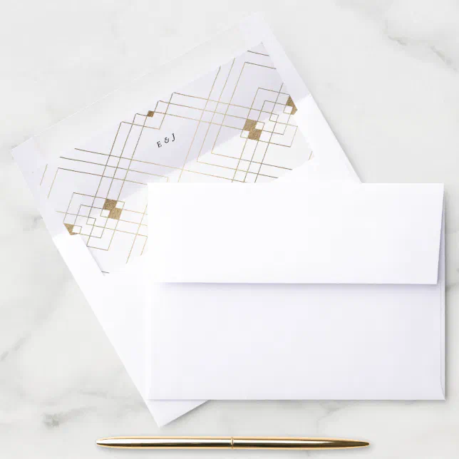 Gold Diamond White Geometric Deco Gatsby Wedding Envelope Liner | Zazzle