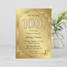 Gold & Diamonds 100th Birthday Anniversary Invitation | Zazzle