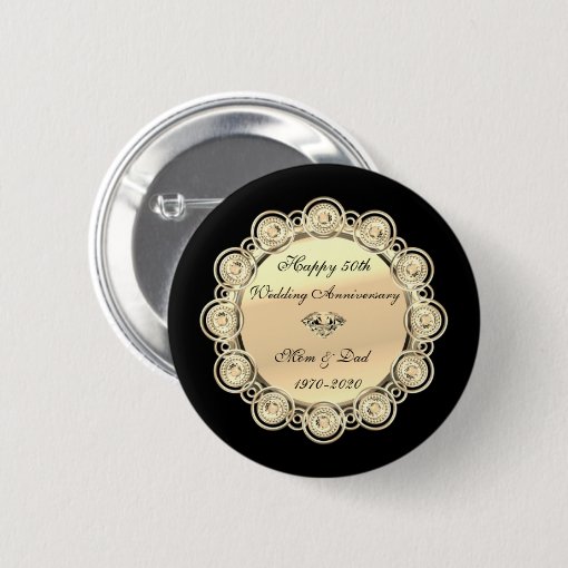 Gold Diamonds Black 50th Wedding Anniversary Button | Zazzle
