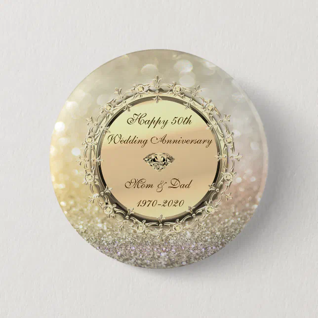 Gold Diamonds Bokeh 50th Wedding Anniversary Button | Zazzle