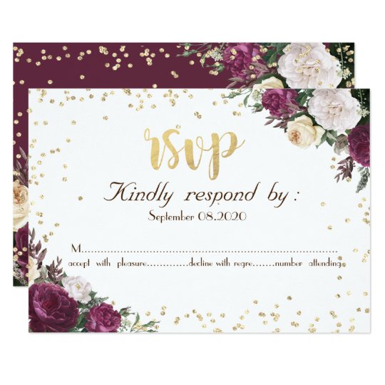Gold Diamonds Burgundy Floral RSVP Invitation | Zazzle.com