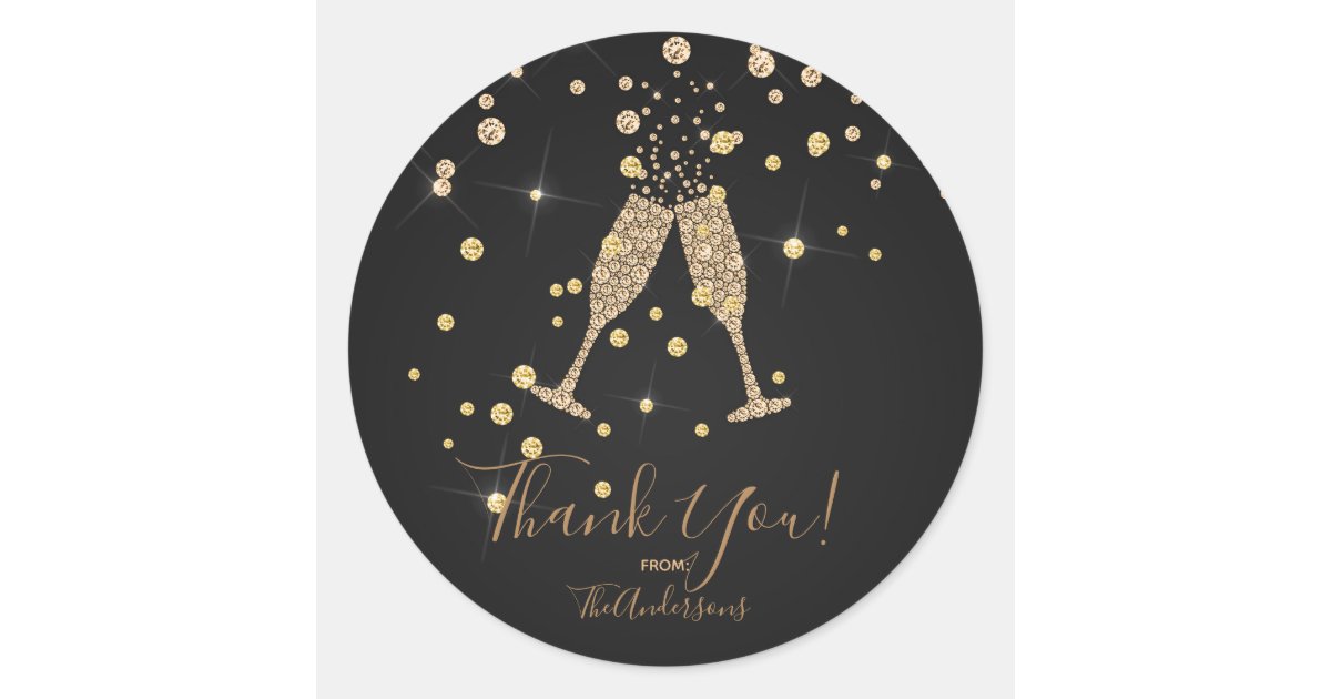 Gold Diamonds Champagne Toast Celebration Favor Classic Round Sticker ...