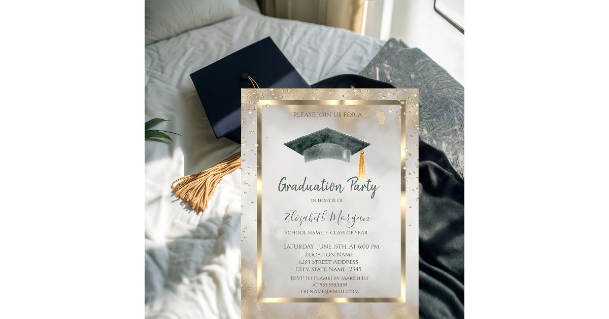 Gold Diamonds,Frame,Graduation Cap Gold Graduation Invitation | Zazzle