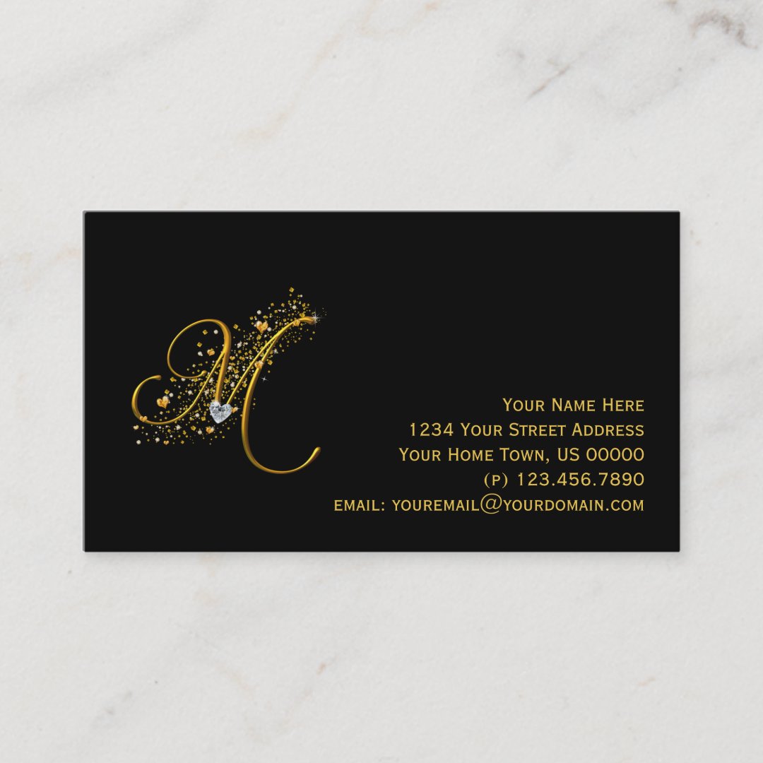 Gold & Diamonds Initial M Stardust Business Card | Zazzle