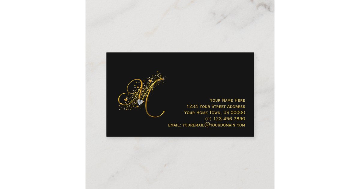 Gold & Diamonds Initial M Stardust Business Card | Zazzle
