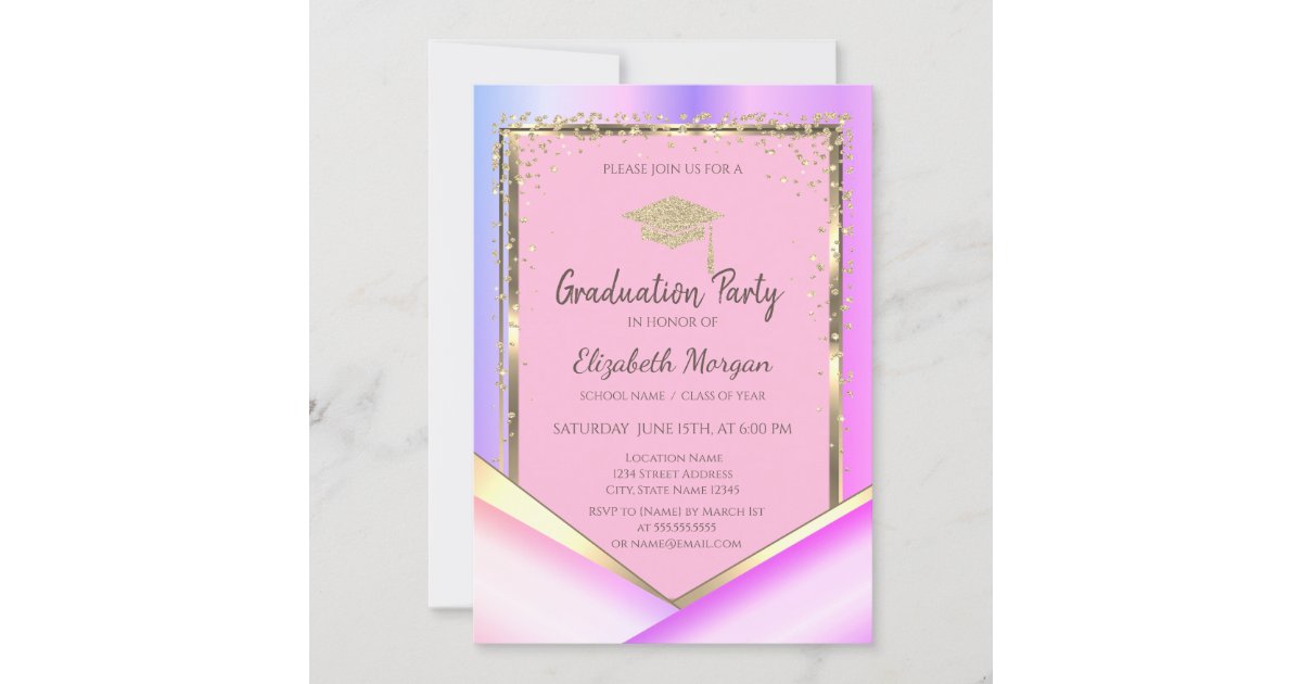 Gold Diamonds Pink Violet Graduation Invitation | Zazzle
