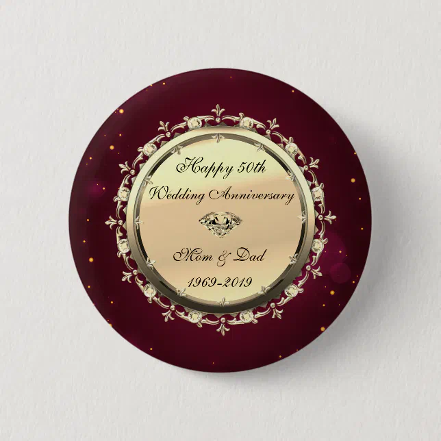 Gold Diamonds Red 50th Wedding Anniversary Button | Zazzle
