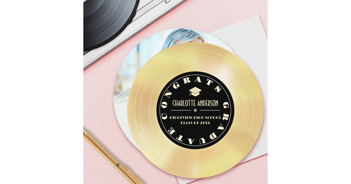 Gold Disc/Vinyl Record Graduation Announcement | Zazzle