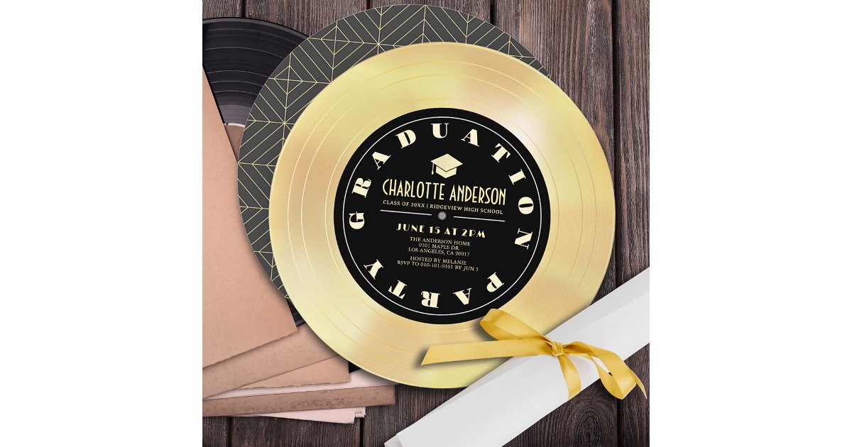 Gold Disc/Vinyl Record Graduation Party Invitation | Zazzle