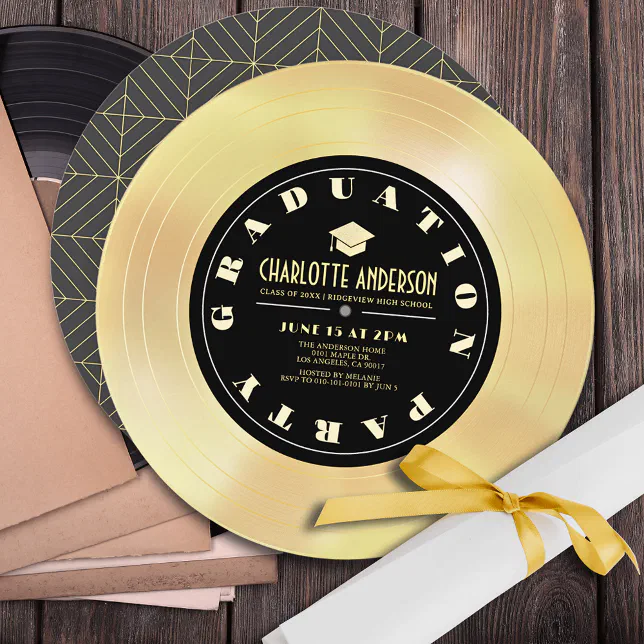 Gold Disc/Vinyl Record Graduation Party Invitation | Zazzle