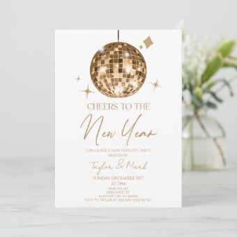 Gold Disco Ball Cheers New Years Eve Party Invitation | Zazzle