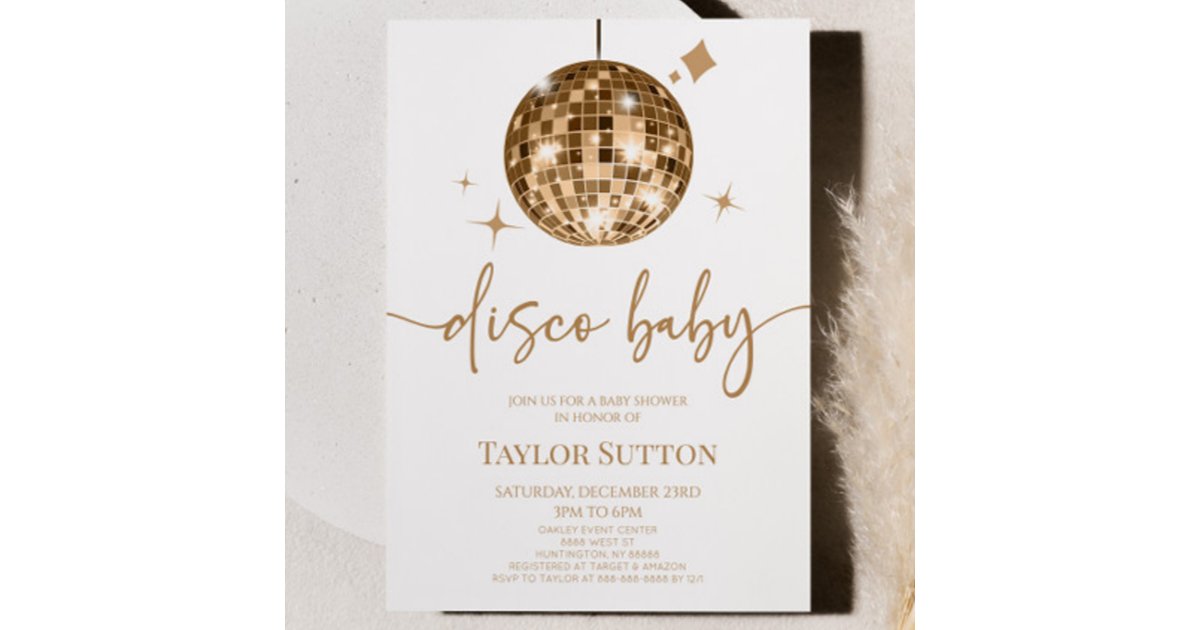 Gold Disco Ball Disco Baby Shower Invitation | Zazzle