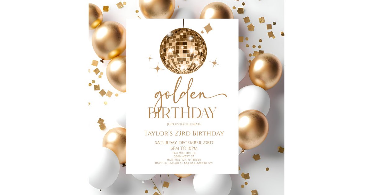 Gold Disco Ball Golden Birthday Party Invitation | Zazzle