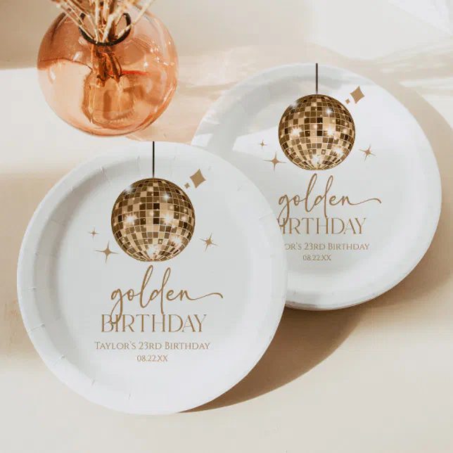 Gold Disco Ball Golden Birthday Party Paper Plates | Zazzle