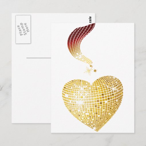 Gold Disco Ball Heart Postcard | Zazzle