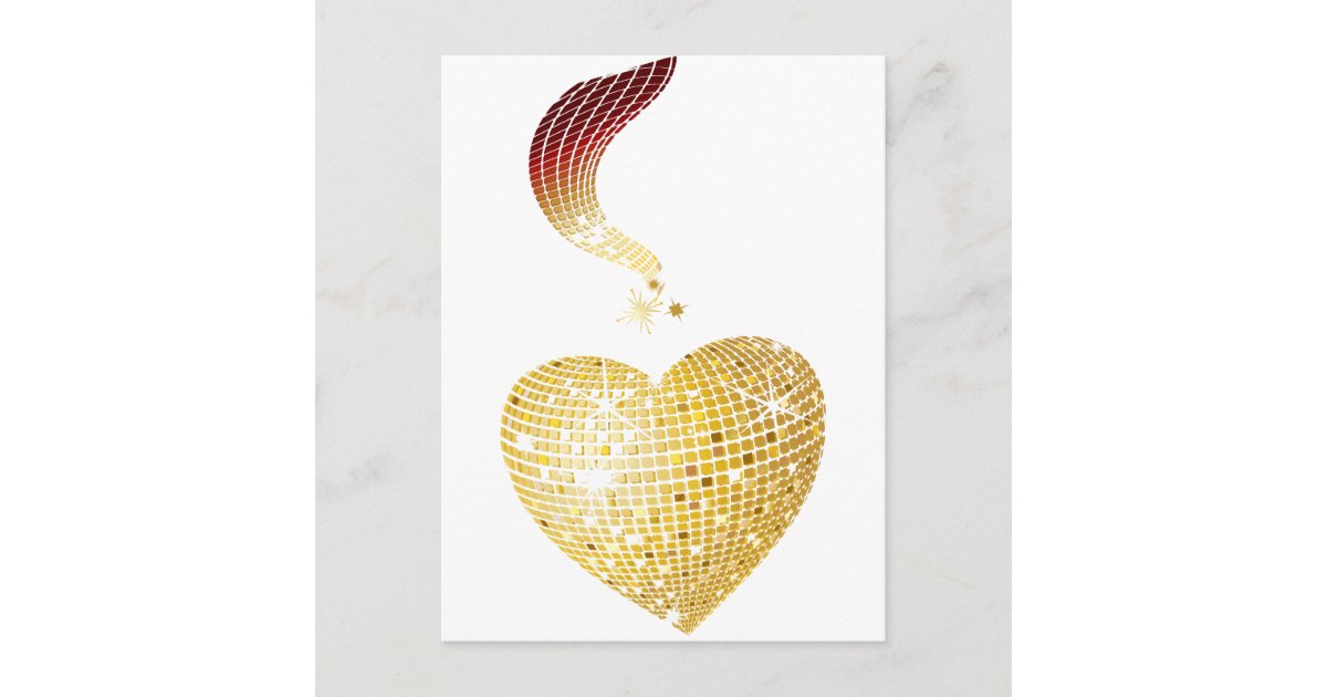 Gold Disco Ball Heart Postcard | Zazzle